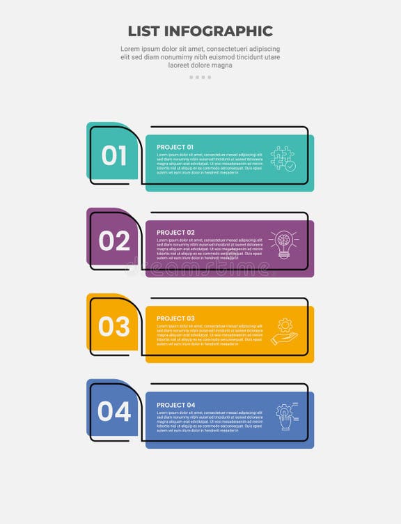 List Vertical Stacked Process Infographic Outline Style with 4 Point ...