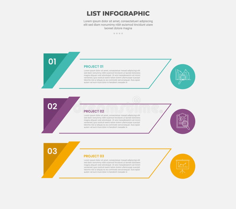 List Vertical Stacked Process Infographic Outline Style with 3 Point ...