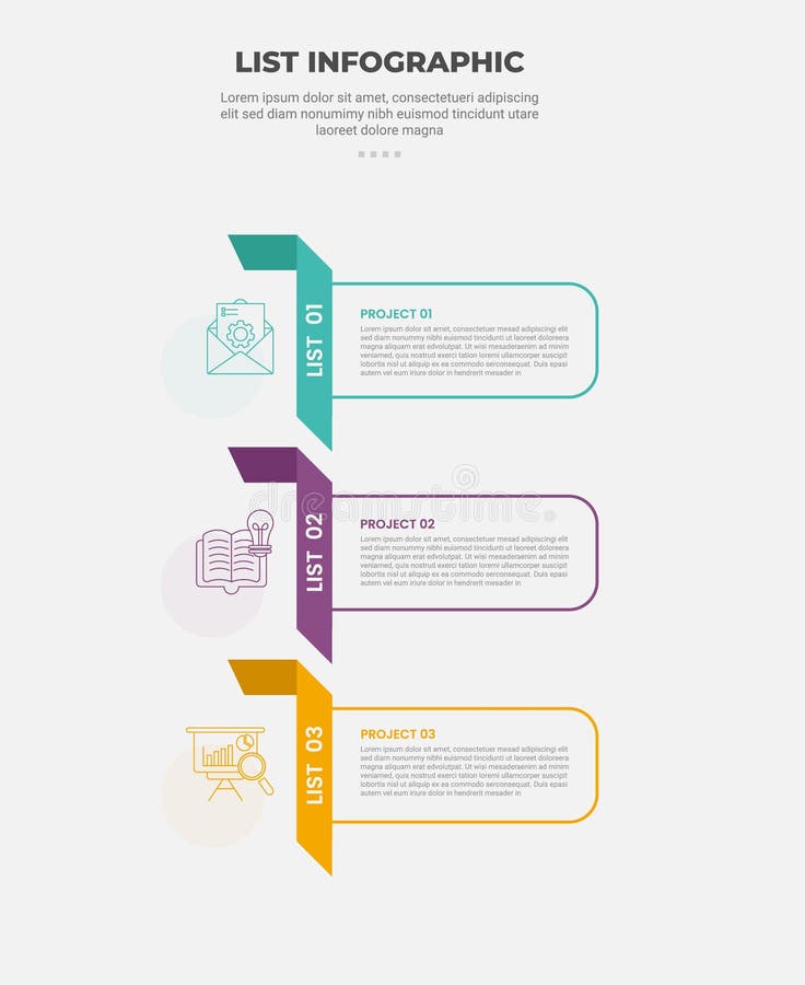 List Vertical Stacked Process Infographic Outline Style with 3 Point ...