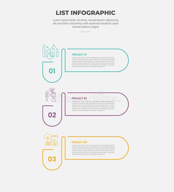 List Vertical Stacked Process Infographic Outline Style with 3 Point ...