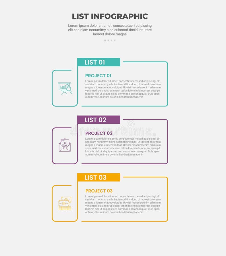List Vertical Stacked Process Infographic Outline Style with 3 Point ...