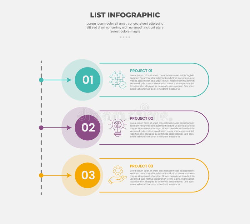 List Vertical Stacked Process Infographic Outline Style with 3 Point ...