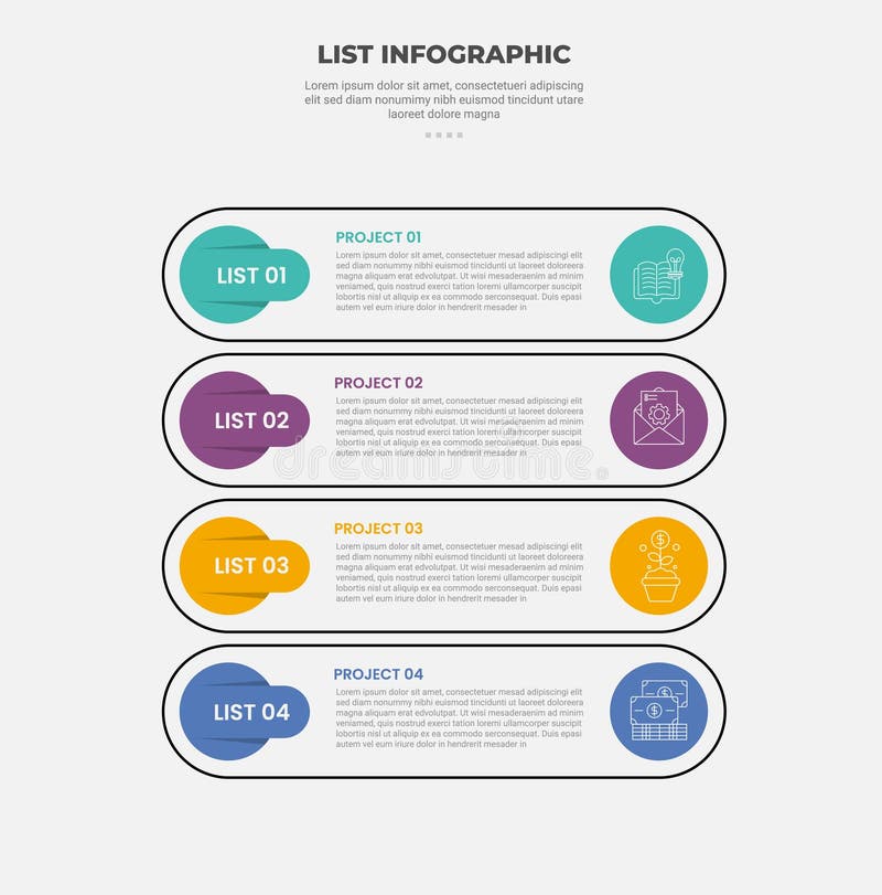 List Vertical Stacked Process Infographic Outline Style with 4 Point ...