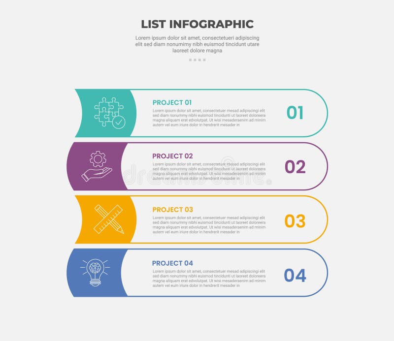 List Vertical Stacked Process Infographic Outline Style with 4 Point ...