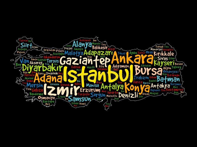 Moln Av Ord Med Städer I Turkiet Stock Illustrationer - Illustration av ...