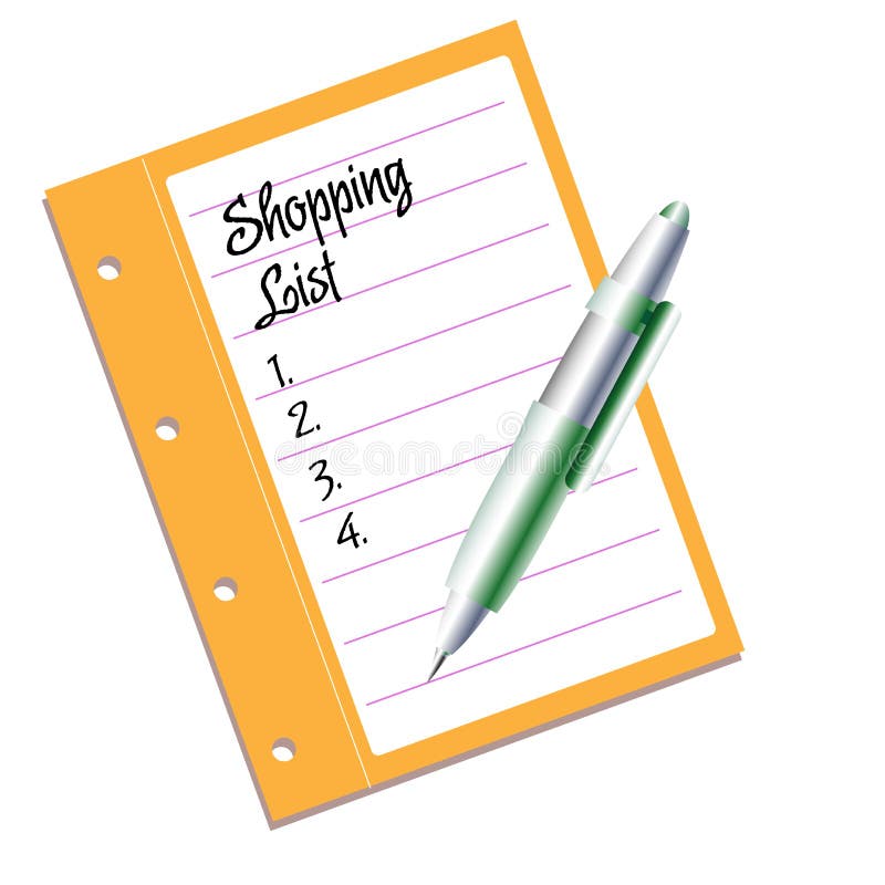 Lista De Compras En El Papel Amarillo Ilustración del Vector ...