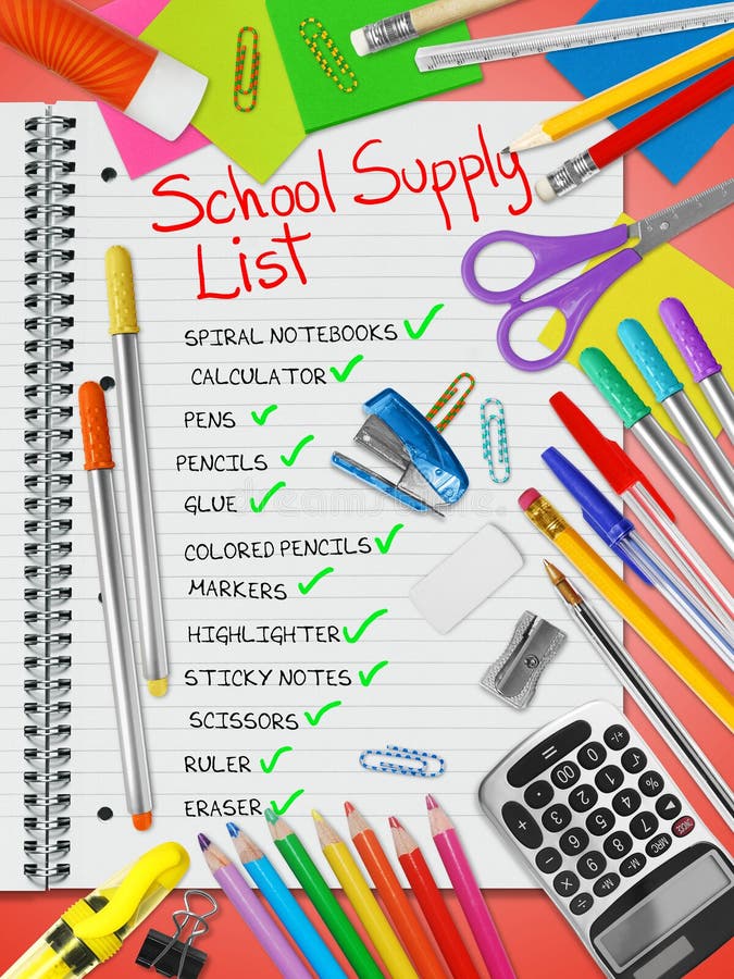 Liste De Fournitures Scolaires Photo stock - Image du surligneur, liste ...