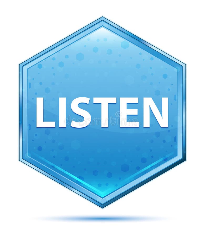 Listen Crystal Blue Hexagon Button Stock Illustration - Illustration of ...