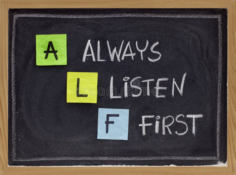 Always Listen First - ALF Acronym Stock Image - Image of blackboard ...