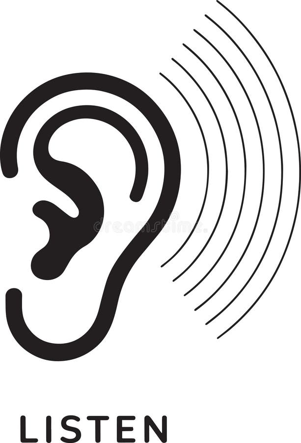 Listen Icon with Ear and Sound Waves for Communication and Hearing ...
