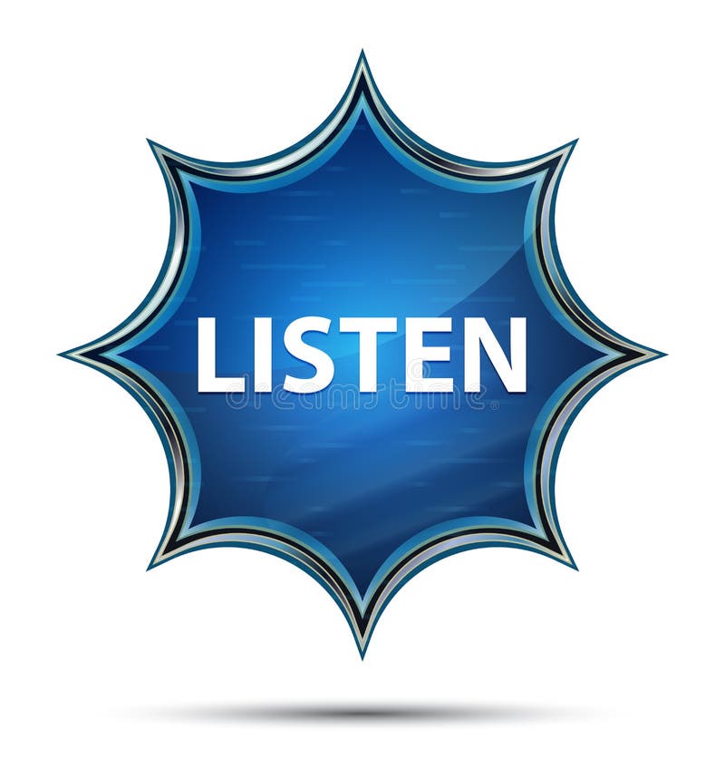 Listen Magical Glassy Sunburst Blue Button Stock Illustration ...