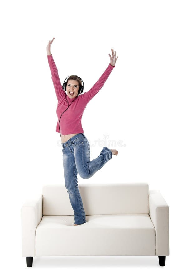 Listen music stock image. Image of jumping, cheerful, headphones - 5020715