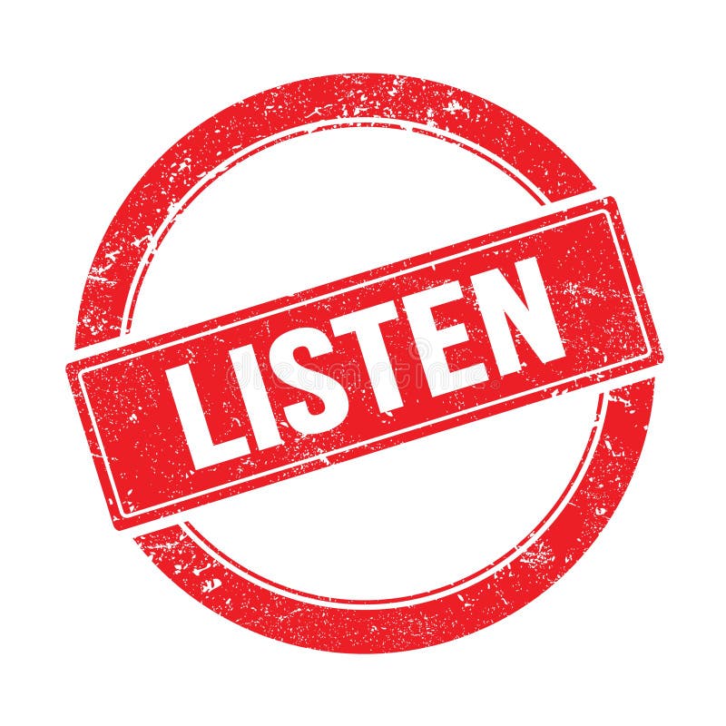 LISTEN Text on Red Grungy Round Stamp Stock Illustration - Illustration ...