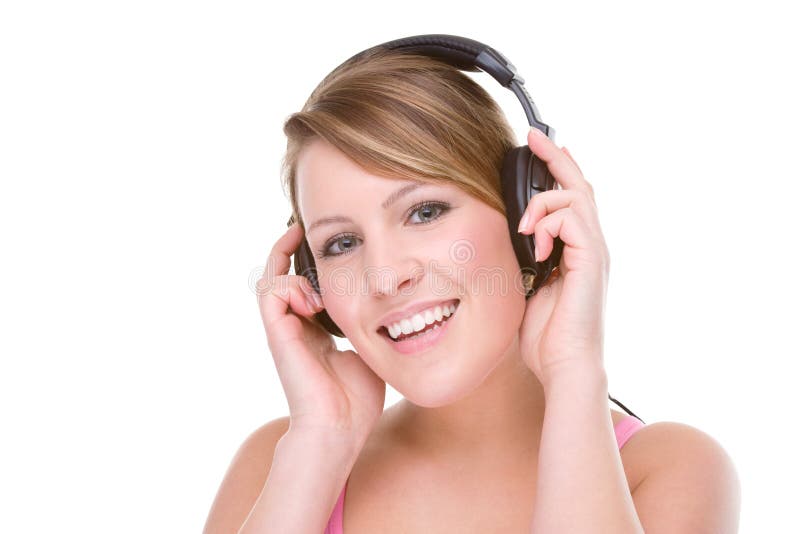 Listen to the music stock image. Image of earphone, portrait - 9162367