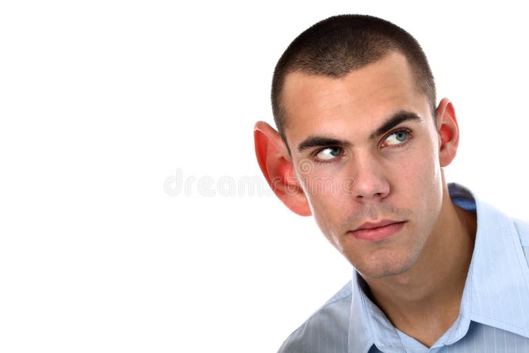 Listening with Big Ear Isolated on White Stock Image - Image of room ...