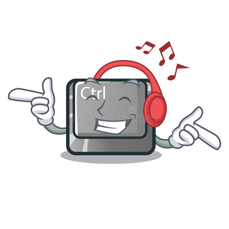 Listening Music Character Ctrl Button Attached On Computer Stock Vector