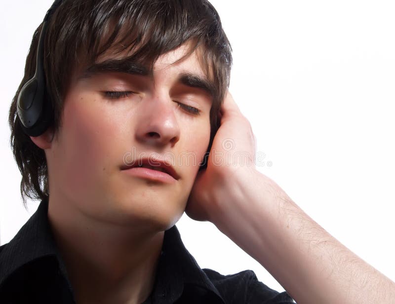 Man Listening Music with Headphones Stock Photo - Image of hear, break ...