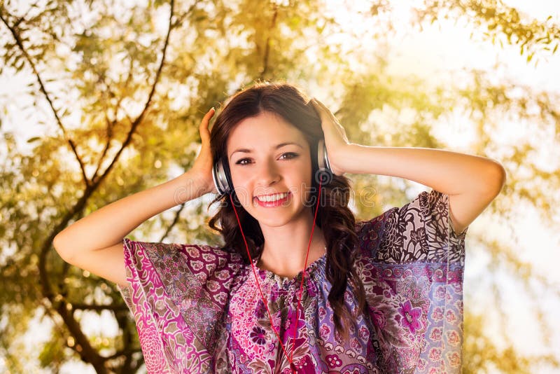 Listening Music in the Nature Stock Image - Image of nature, enjoyment ...