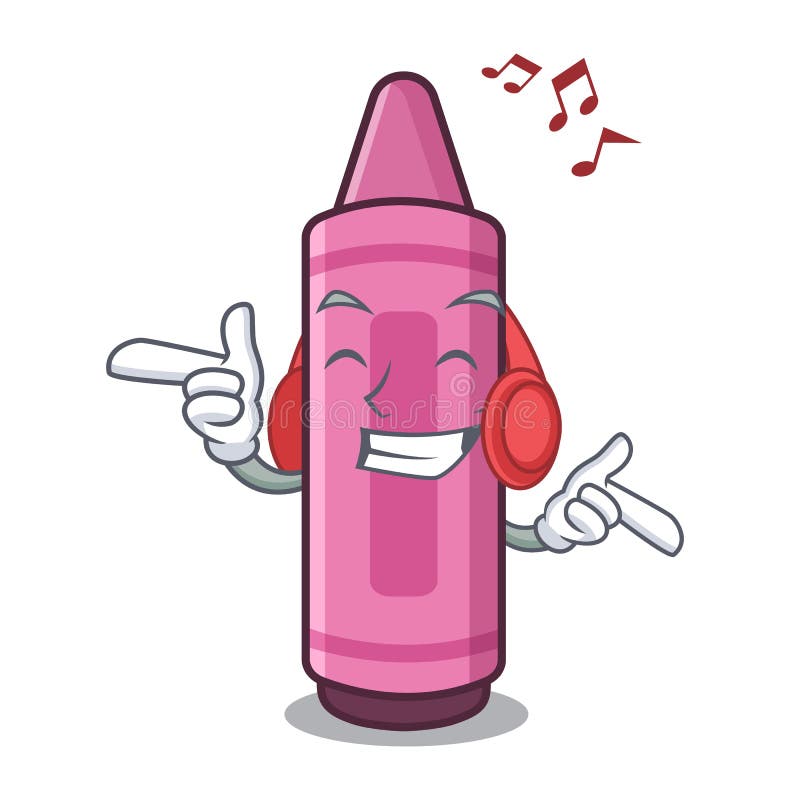 Listening Music Pink Crayons in the Character Shape Stock Vector ...