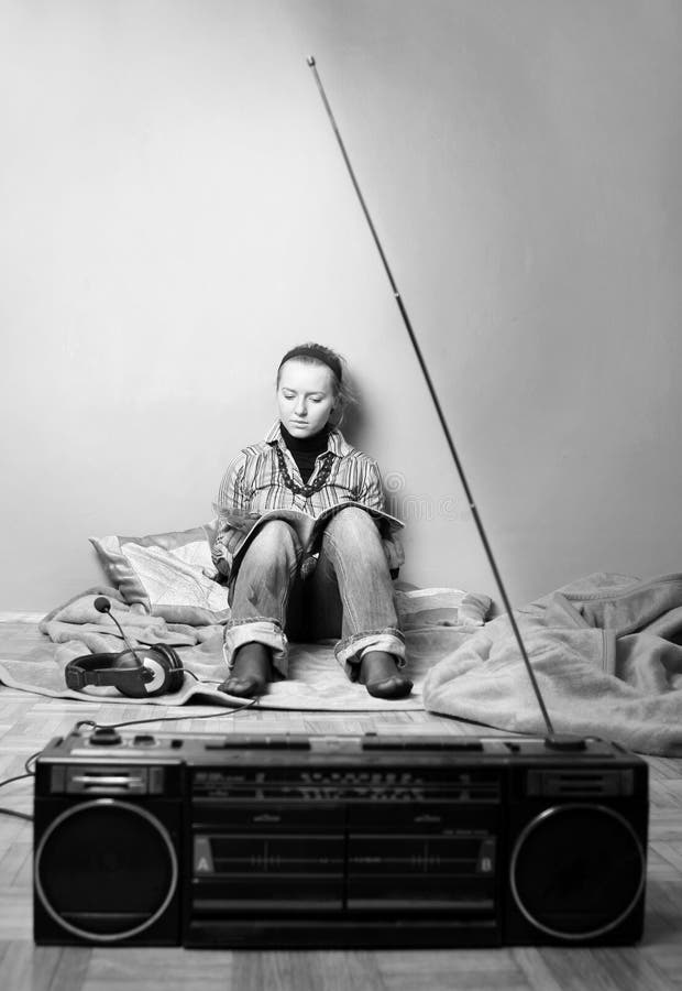 Listening radio stock image. Image of floor, button, newspaper - 5266397