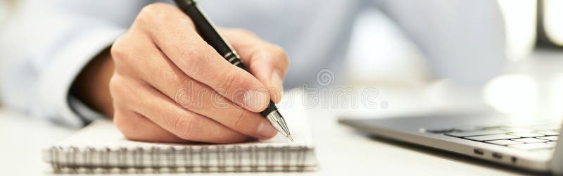 Listening To Client and Writing His Requests into Notebook Stock Photo ...