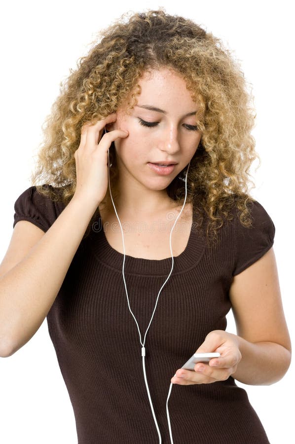 Listening to an MP3 player stock photo. Image of women - 5072850