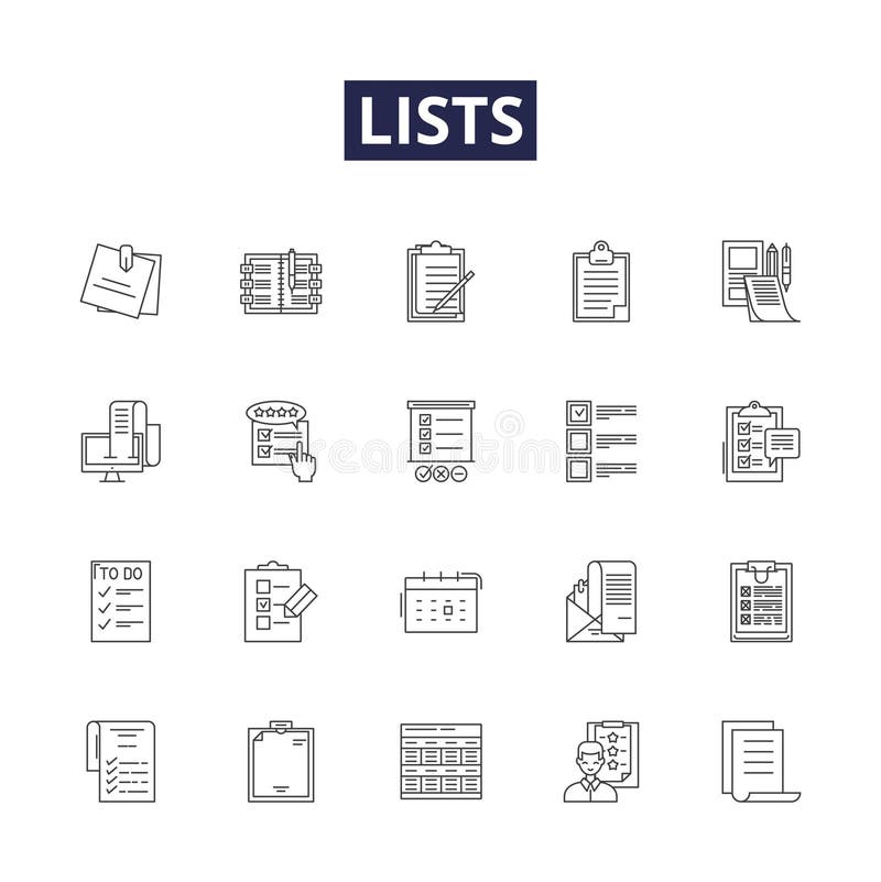 Lists Line Vector Icons and Signs. Register, Catalogue, Chronicle ...
