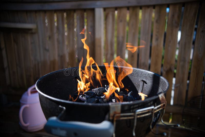 Lit Barbeque Getting really Hot.. Stock Image - Image of fresh, beef ...