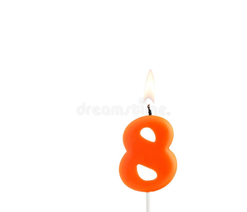 Lit Birthday Candle - Candle Number 8 on White Background Stock Photo ...