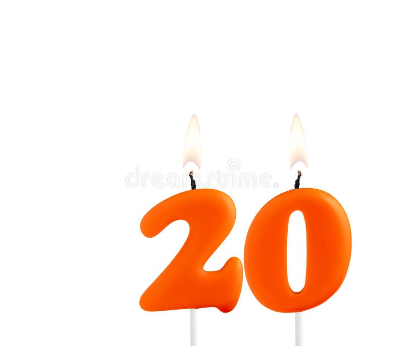 Lit Birthday Candle - Candle Number 20 on White Background Stock Photo ...