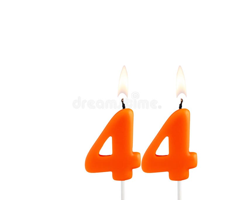 Lit Birthday Candle - Candle Number 44 on White Background Stock Photo ...
