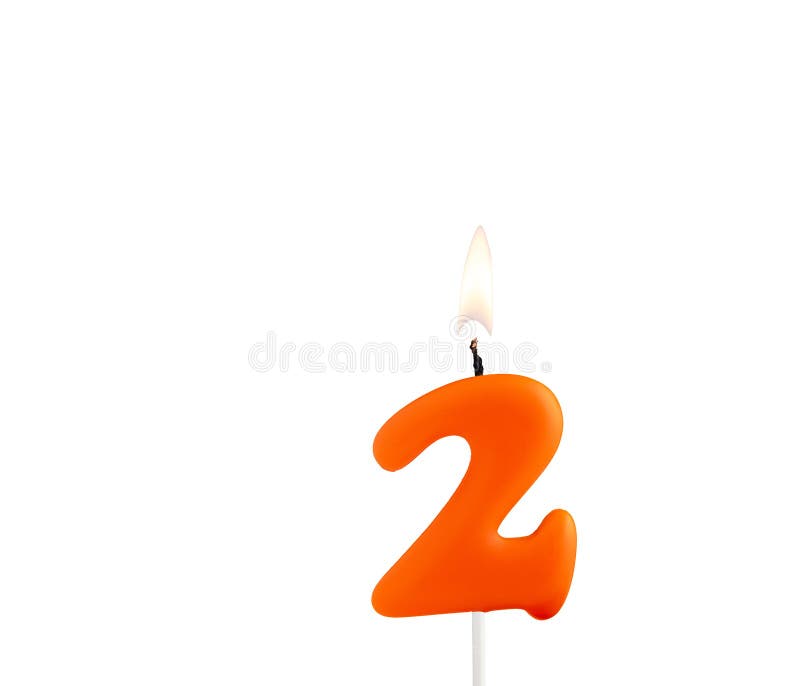 Lit Birthday Candle - Candle Number 2 on White Background Stock ...