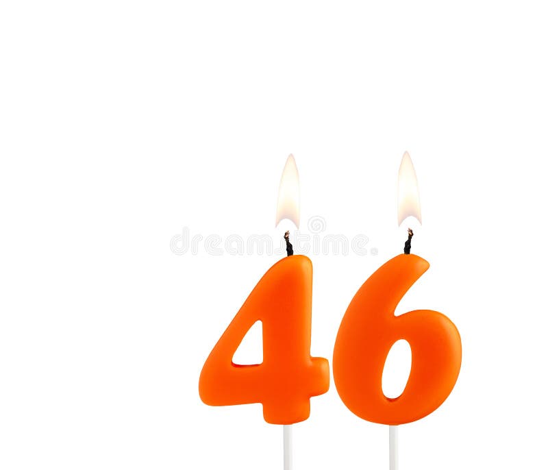 Lit Birthday Candle - Candle Number 46 on White Background Stock ...