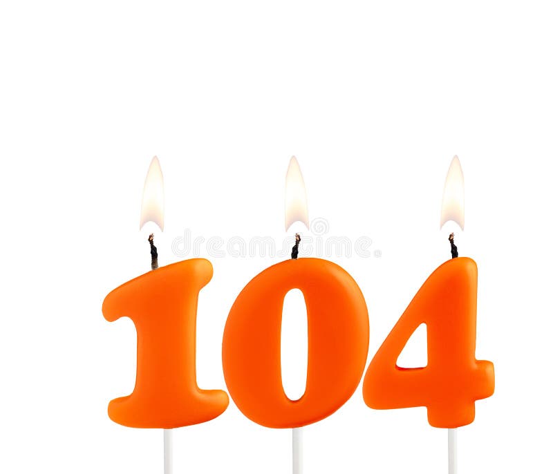 Lit Birthday Candle - Candle Number 104 on White Background Stock ...