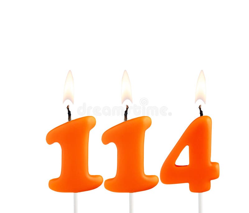 Lit Birthday Candle - Candle Number 114 on White Background Stock ...