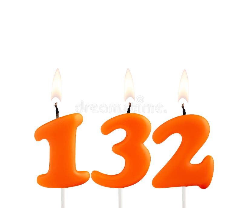 Lit Birthday Candle - Candle Number 132 on White Background Stock ...