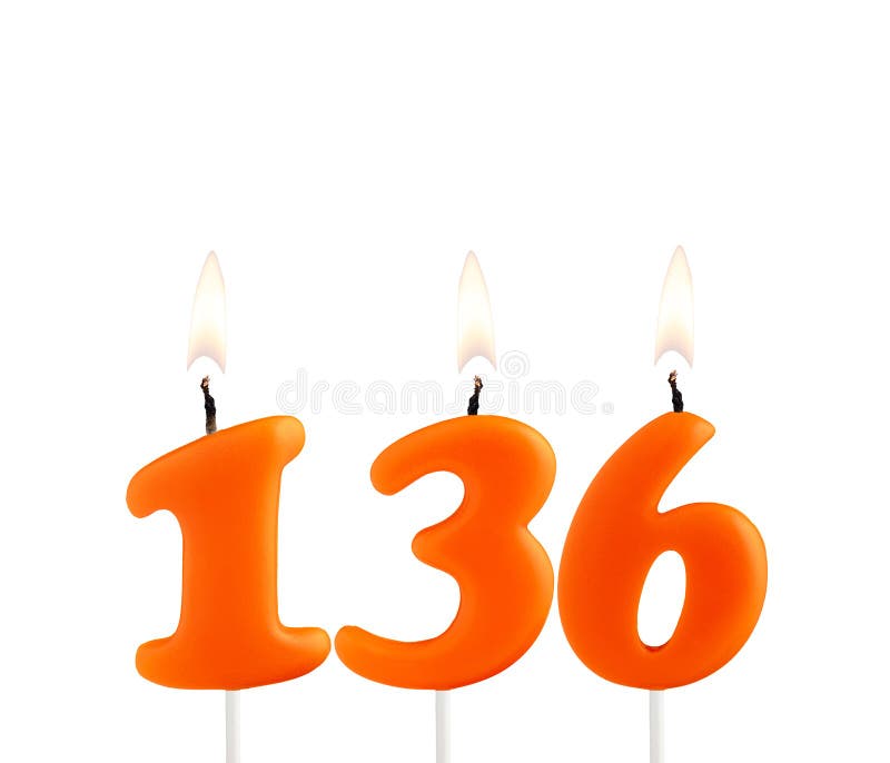 Lit Birthday Candle - Candle Number 136 on White Background Stock ...