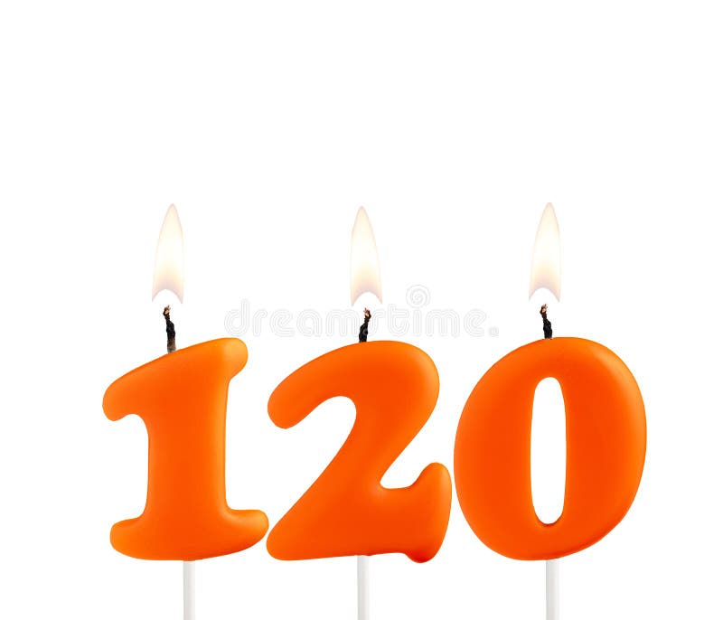 Lit Birthday Candle - Candle Number 120 on White Background Stock ...