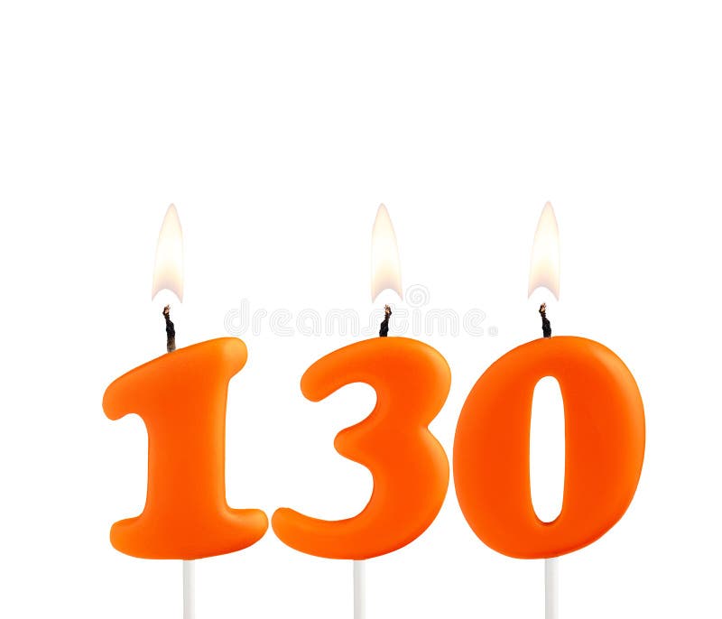 Lit Birthday Candle - Candle Number 130 on White Background Stock ...