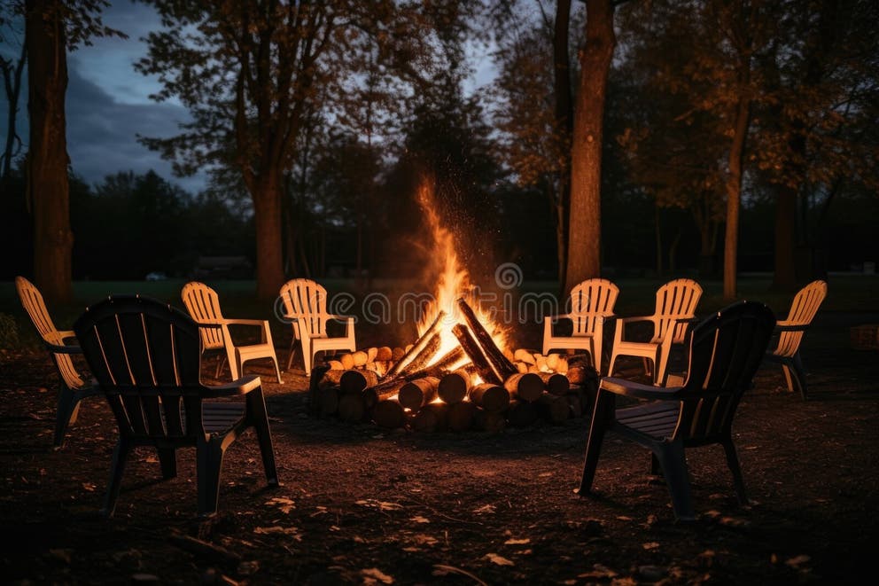 A Lit Bonfire with Empty Chairs Around it Stock Illustration ...