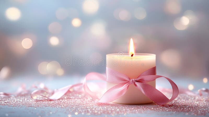 A Lit Candle Adorned with a Pink Ribbon Stock Illustration ...
