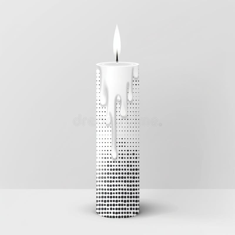 Lit Candle with Dripping Wax in Halftone Made of Dots, Isolated on ...