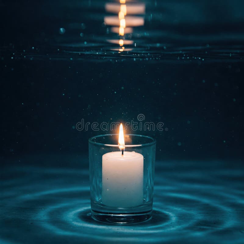 A Lit Candle in a Glass Under Water. Stock Image - Image of light ...