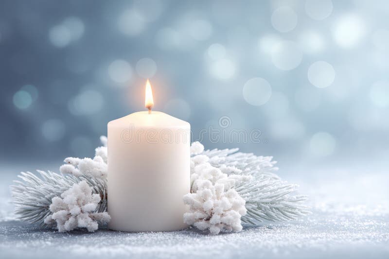Lit Candle Glowing Warmly on a White Snowy Surface during Daylight ...