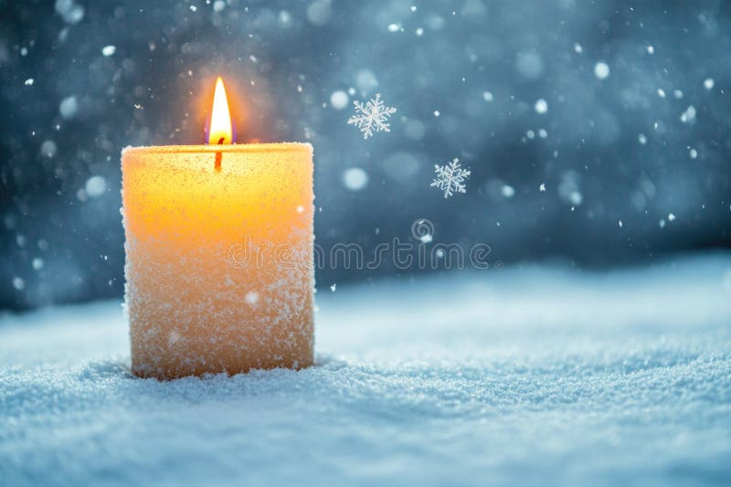 A Lit Candle Surrounded by Snowflakes, Perfect for Winter Scenes or ...