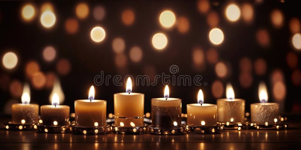 Lit Candles on a Table Arranged in Rows for an Appealing Display. Stock ...