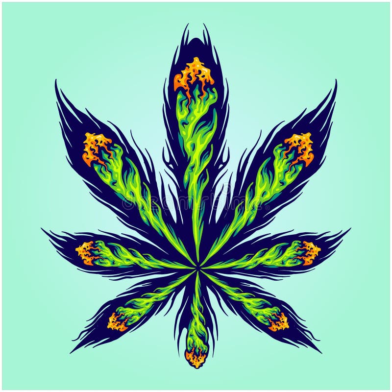 Lit Cannabis Joint Form into Weed Leaf Logo Illustrations Stock Vector ...