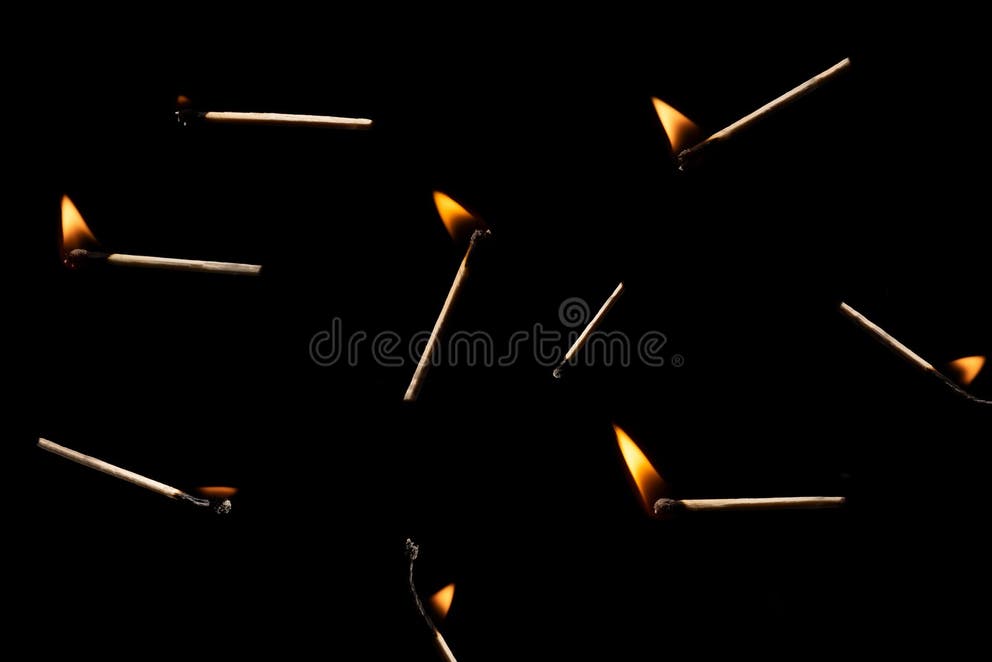 Lit Falling Match on a Black Background Stock Photo - Image of abstract ...