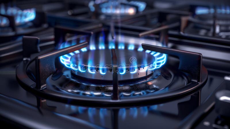 Lit Gas Stove Burner with Blue Flame, Close-up Stock Image - Image of ...