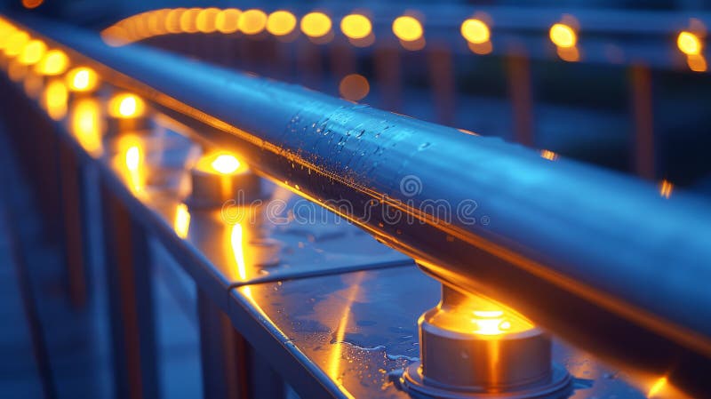A Lit Handrail on a Bridge at Night. Stock Photo - Image of bokeh ...